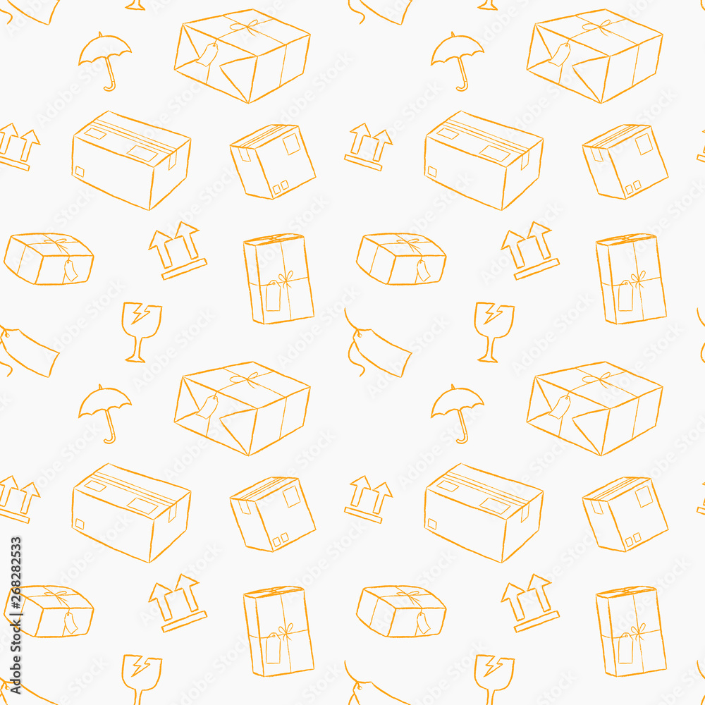 Parcel service handling with care hand drawn style seamless pattern ...