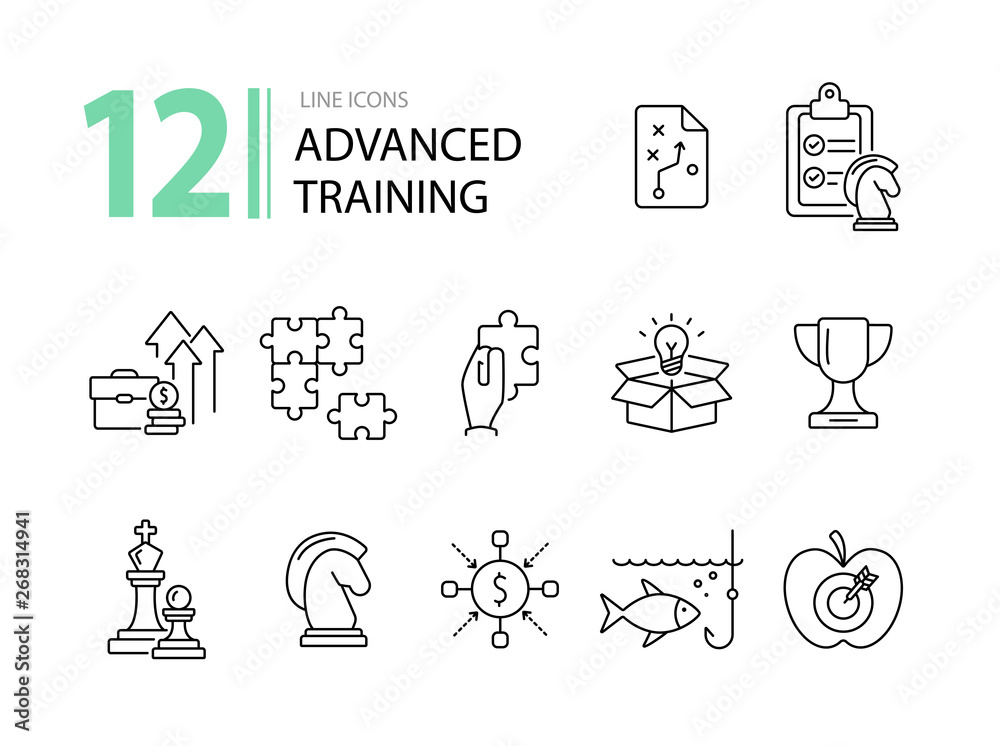 Advanced training icon set. Line icons collection on white background ...