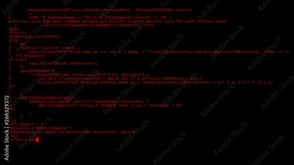 encrypted programming security hacking code data flow stream on display ...