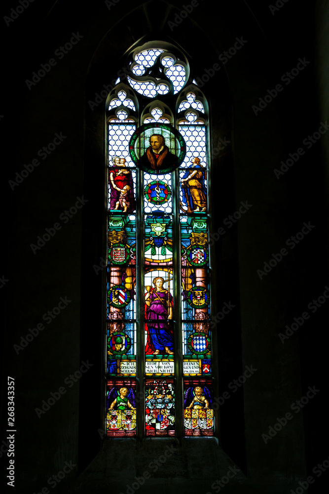 Beautiful stained glass church window depicting Psalm 119:46 from the ...