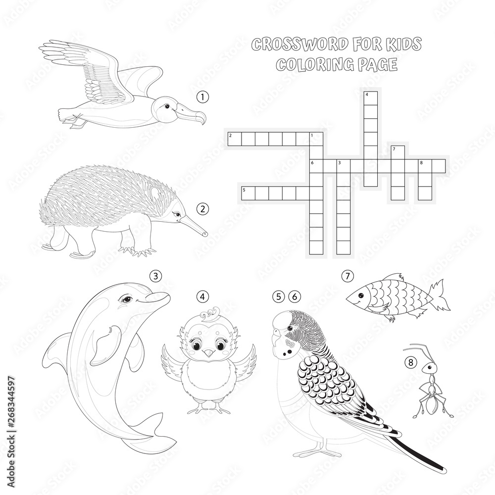 Vector crossword coloring book page, education game for children about ...