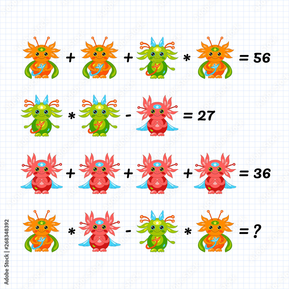 Mathematics educational game for children. System of equations ...