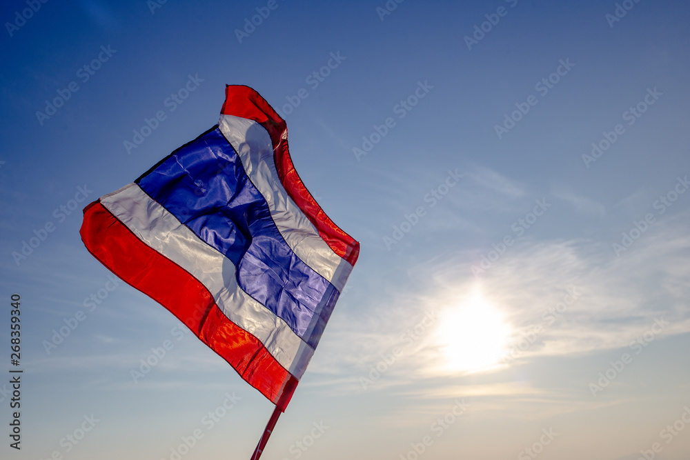 Holding Thailand flag at the top of wildlife sanctuary name Doi Luang ...