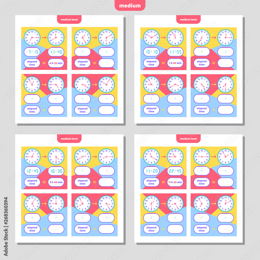 Elapsed time and Telling time worksheet for kids. Understanding analog ...