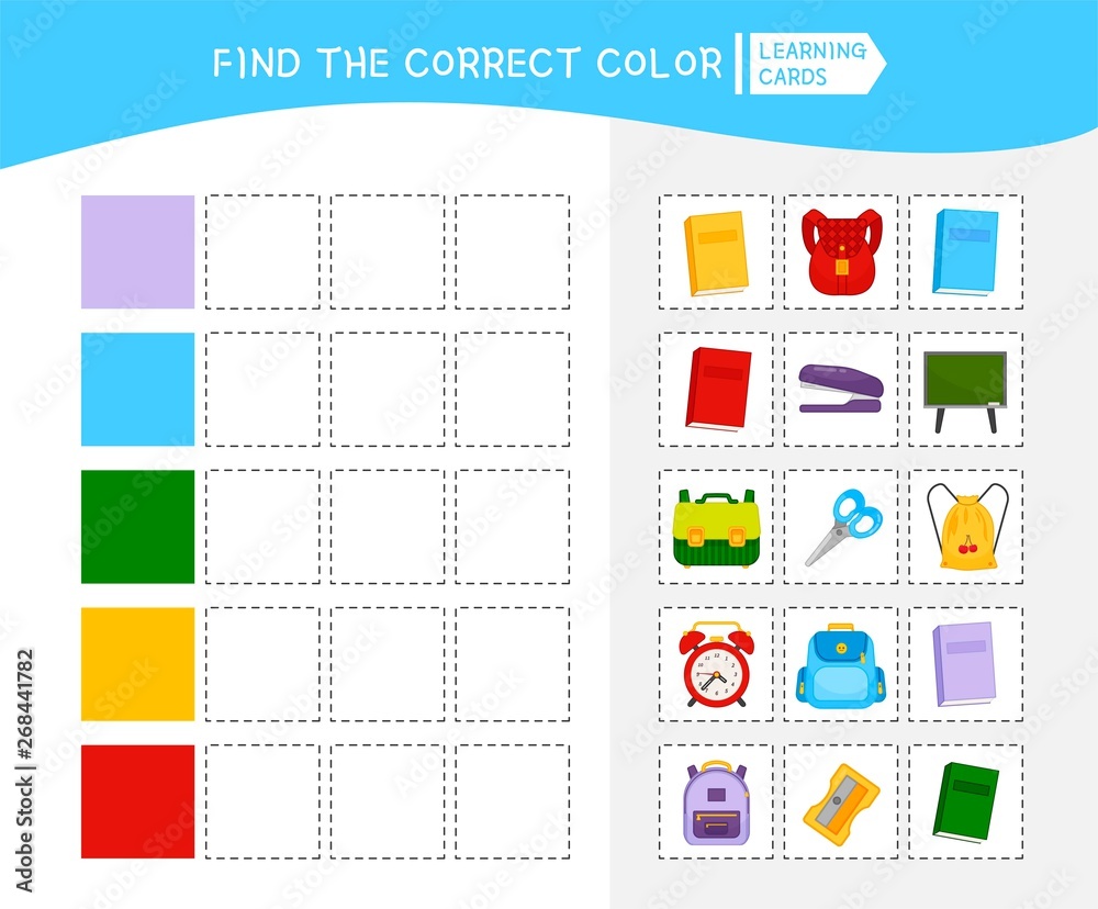 Matching children educational game. Match of colors and school objects ...