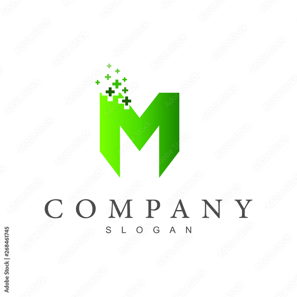 logo letter m, medical logo with initials m + icon of traditional ...
