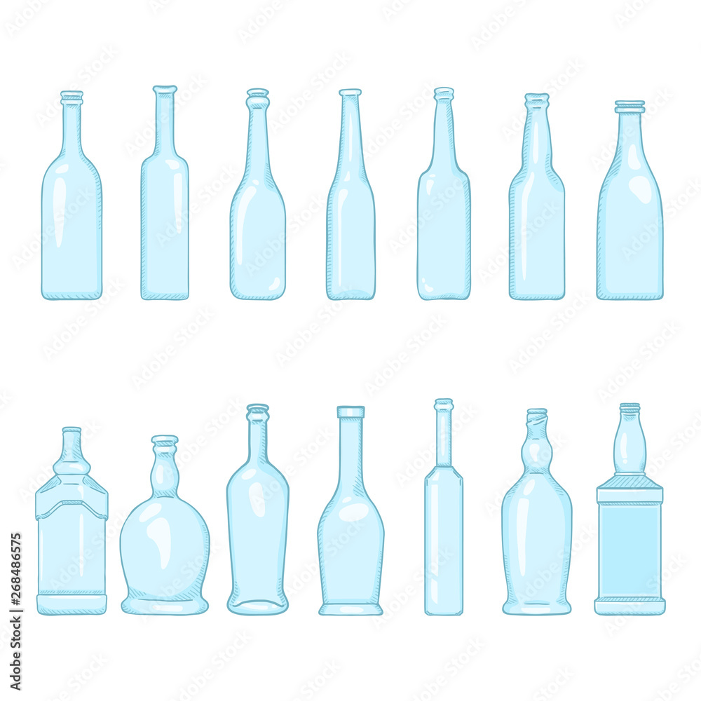 Vector Set of Cartoon Empty Blue Glass Bottles Illustrations Stock ...