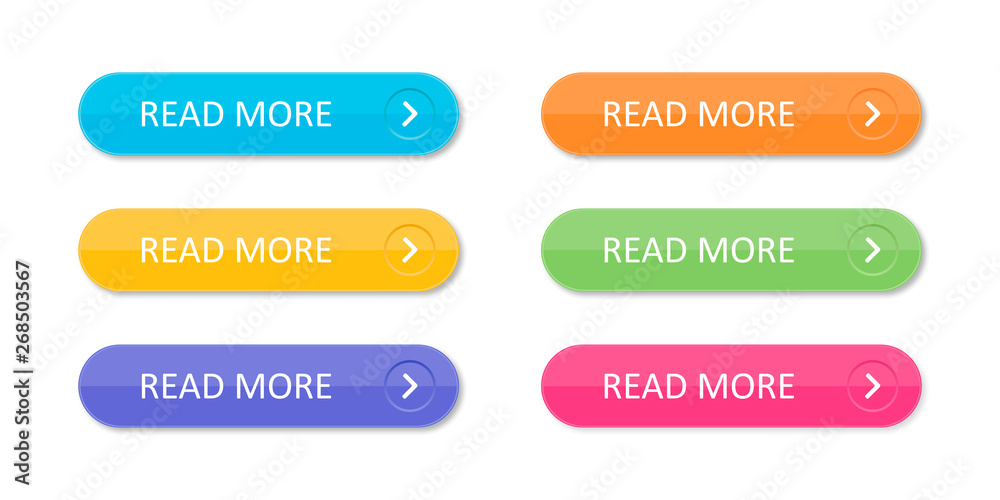 Set of colorful buttons with icons isolated on white background for ...