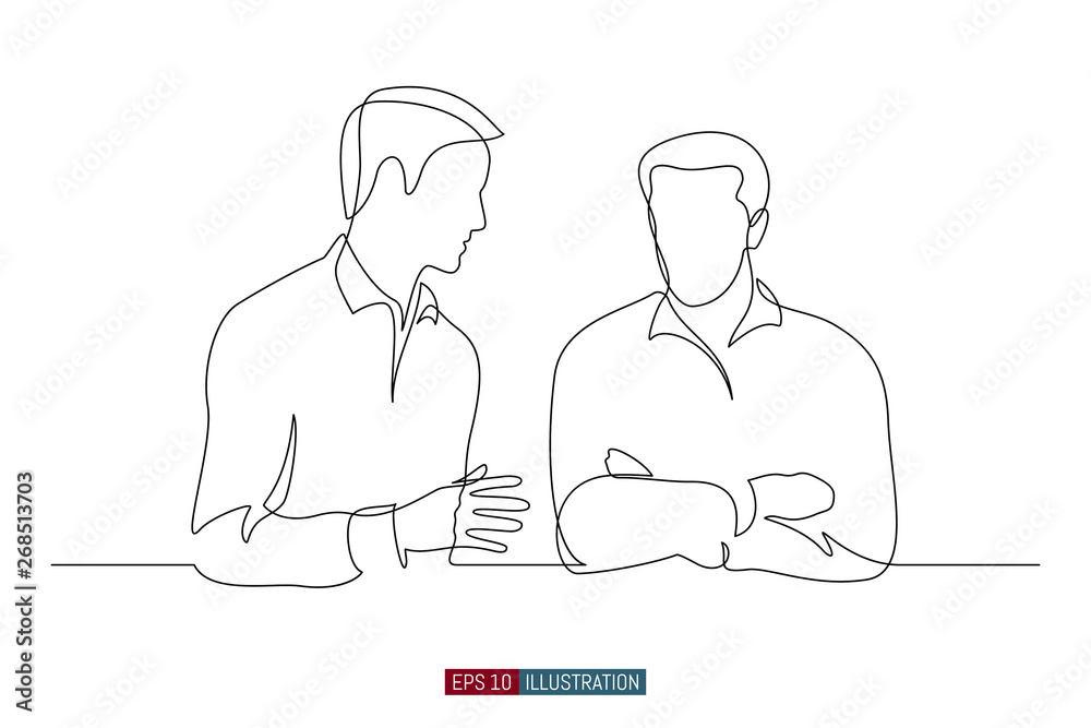 Continuous line drawing of two mans dialog. Template for your design ...