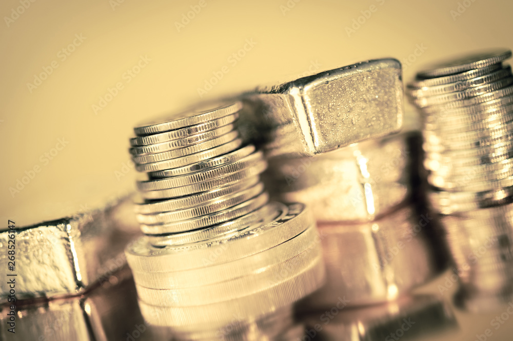 Gold bars and stack of gold coins. Background for finance banking ...