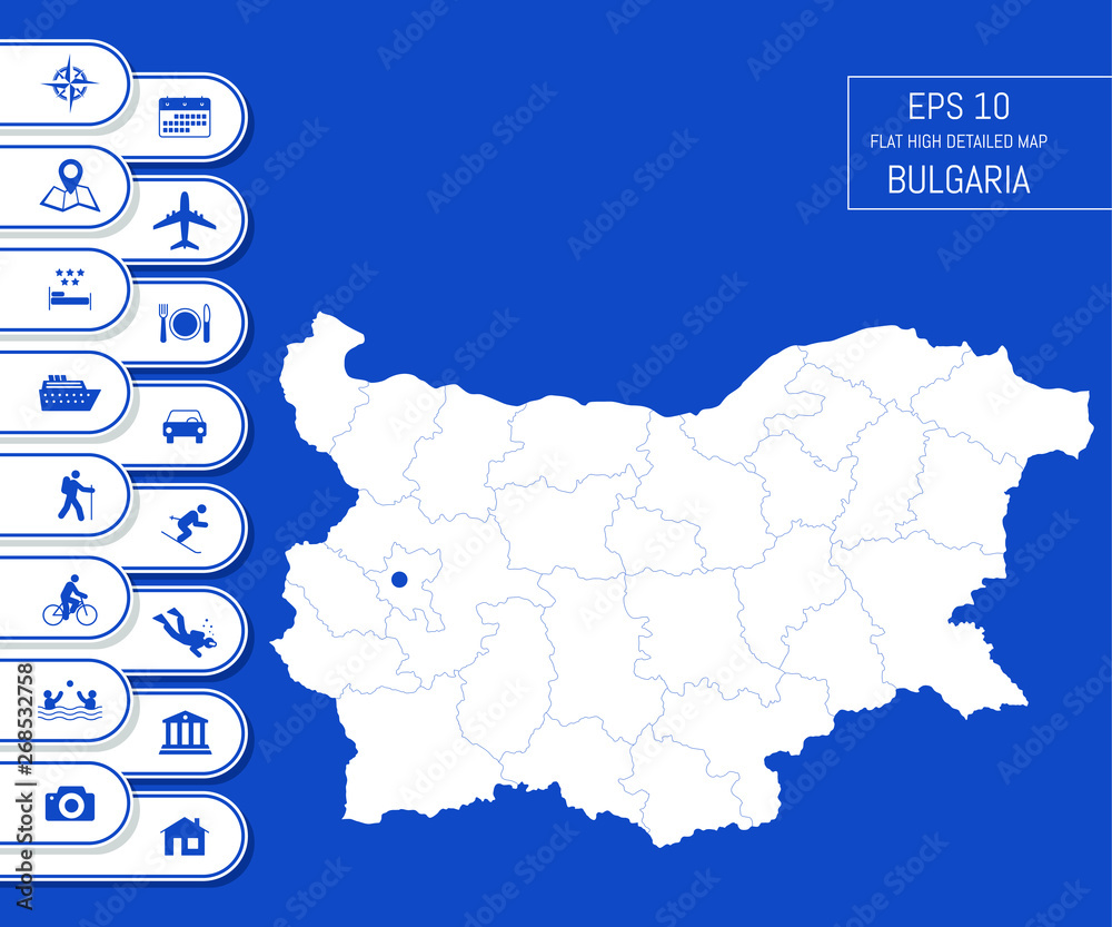 Flat high detailed Bulgaria map. Divided into editable contours of ...