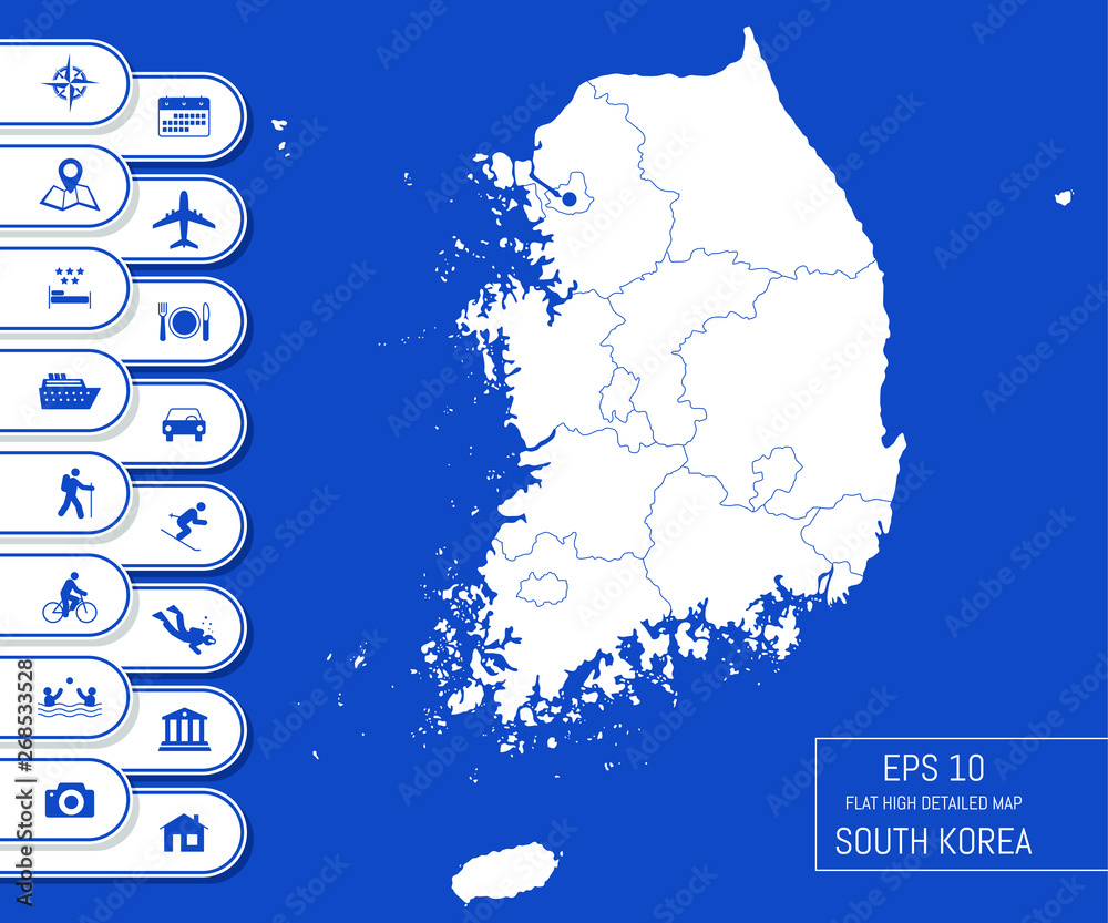 Flat high detailed South Korea map. Divided into editable contours of ...