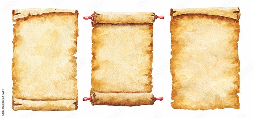 Hand drawn watercolor old paper isolated on white background. Vintage ...