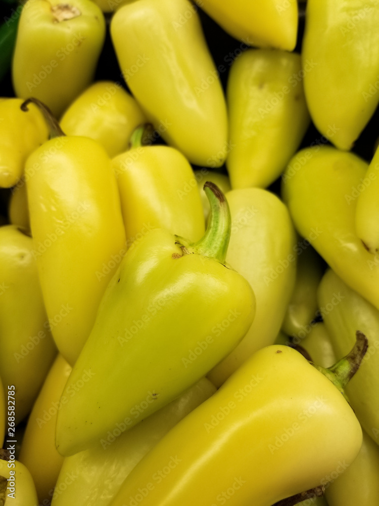 Some hot yellow Caribe chili peppers, also named chile guero in Mexico ...