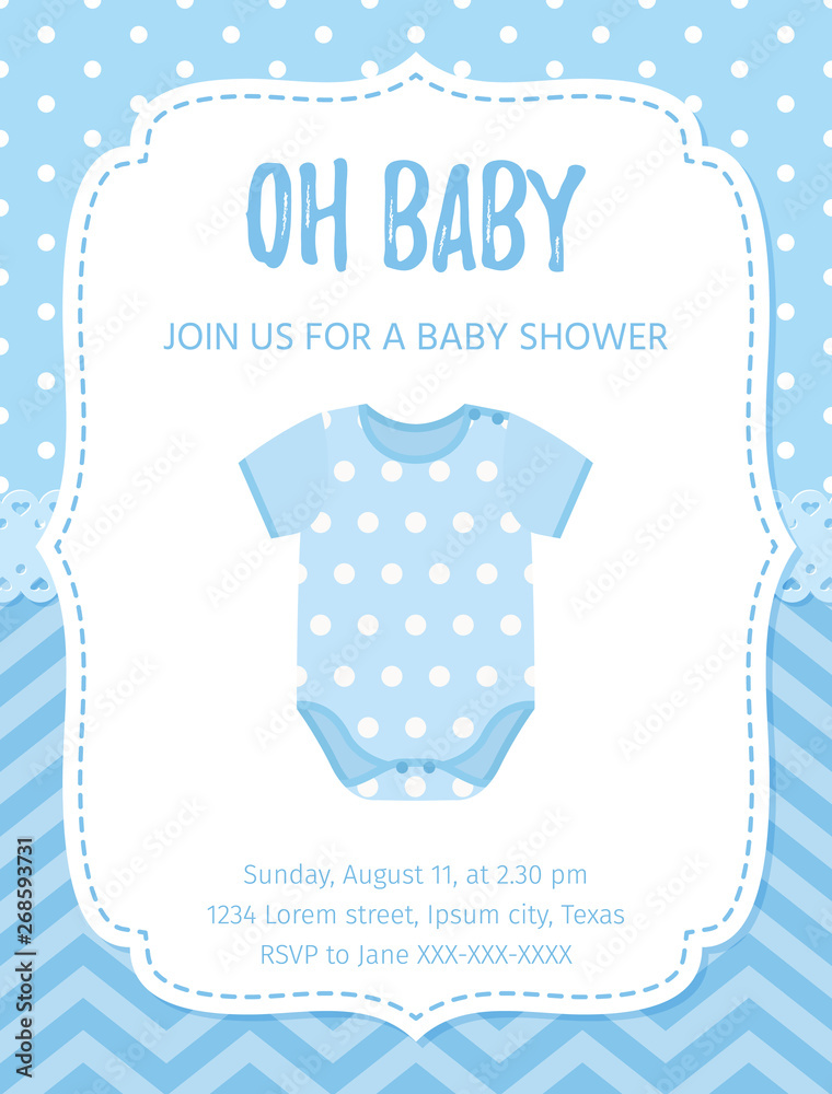 Baby Shower invite card. Vector. Baby boy blue design. Welcome template ...