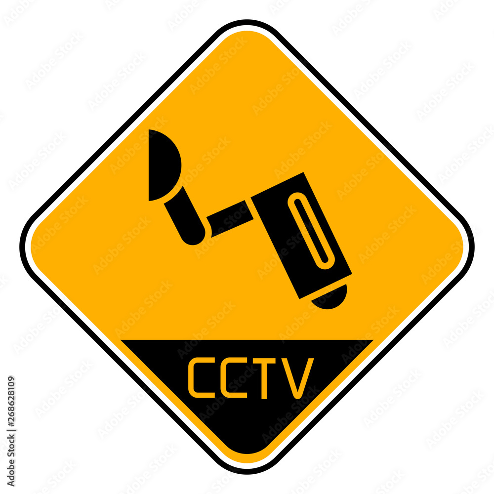 CCTV camera sign yellow signage Stock Vector | Adobe Stock