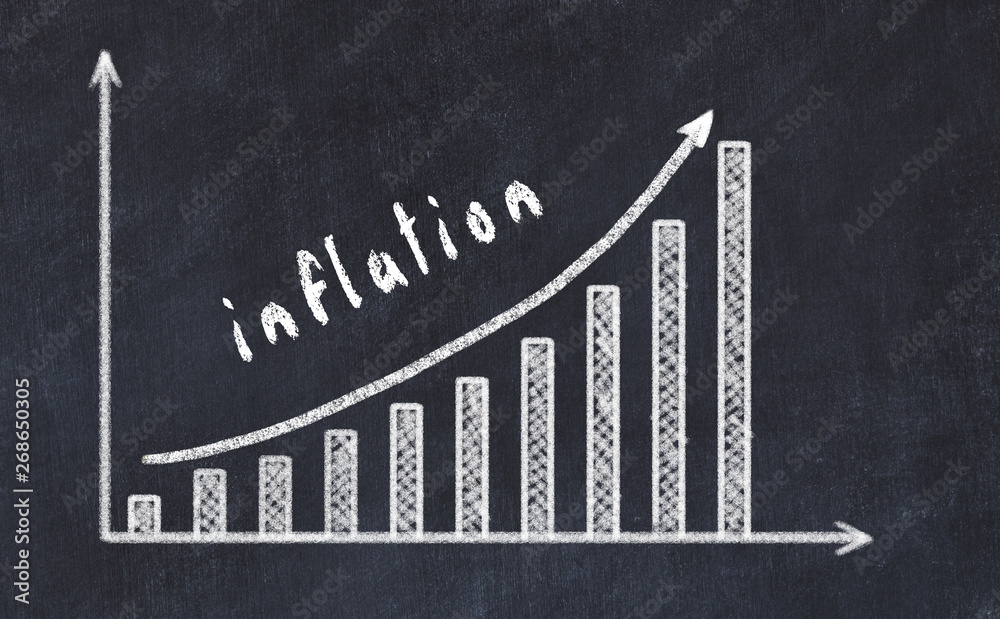 Chalkboard drawing of increasing business graph with up arrow and ...