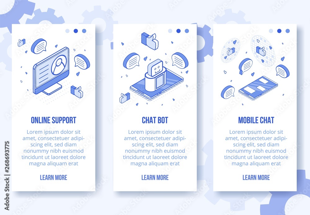 Digital isometric design concept set-online support service,mobile chat ...
