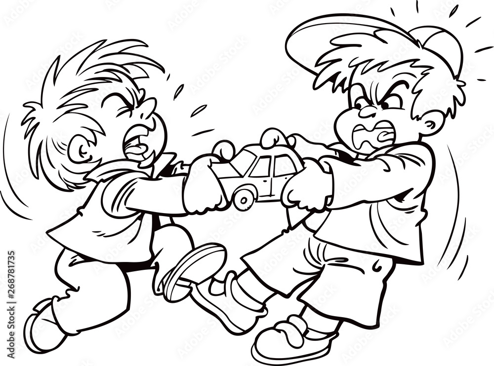 Illustration of Children Fighting Over a car Stock Vector | Adobe Stock