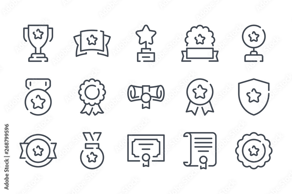 Award trophy related line icon set. Prize cup and reward outline ...