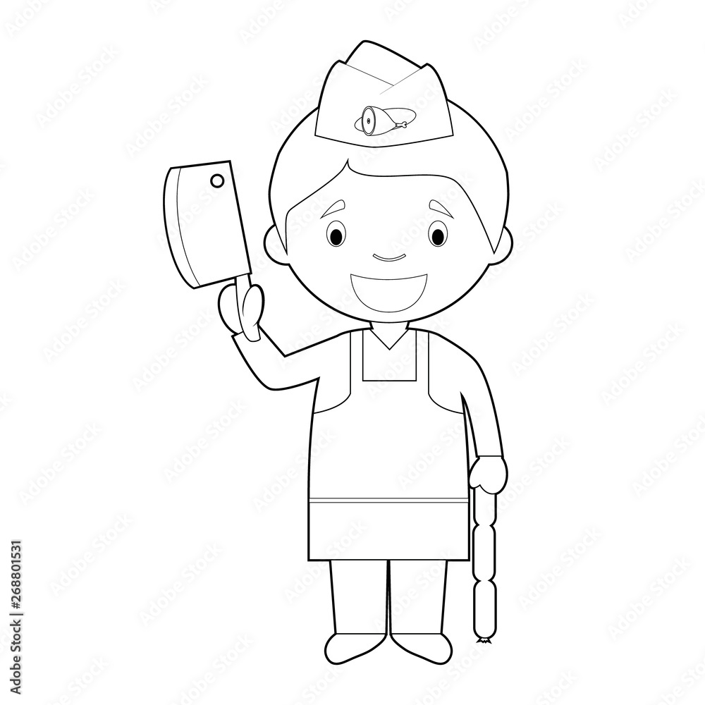 Easy coloring cartoon vector illustration of a butcher. Stock Vector ...