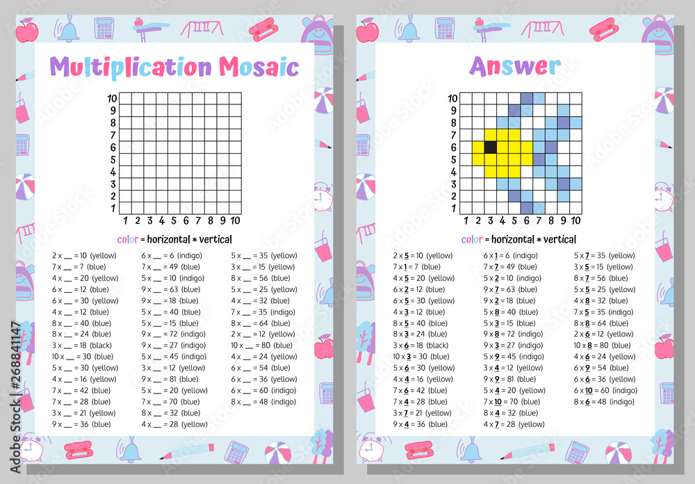 Vector de Stock Multiplication Mosaic Math Puzzle Worksheet ...