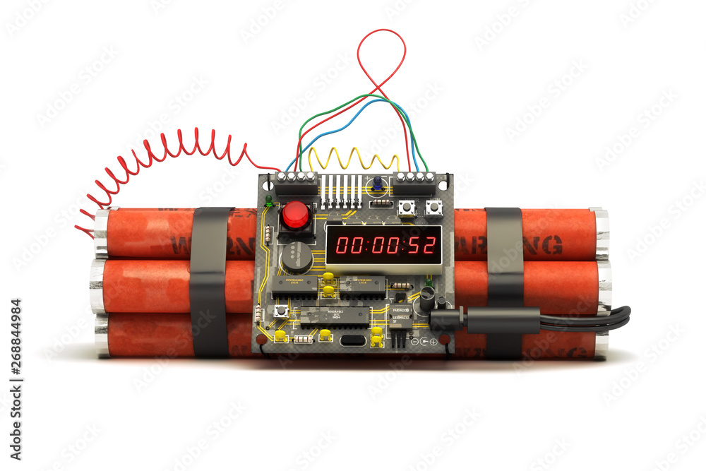 Dynamite explosive bomb device prop on an isolated white background. 3d ...
