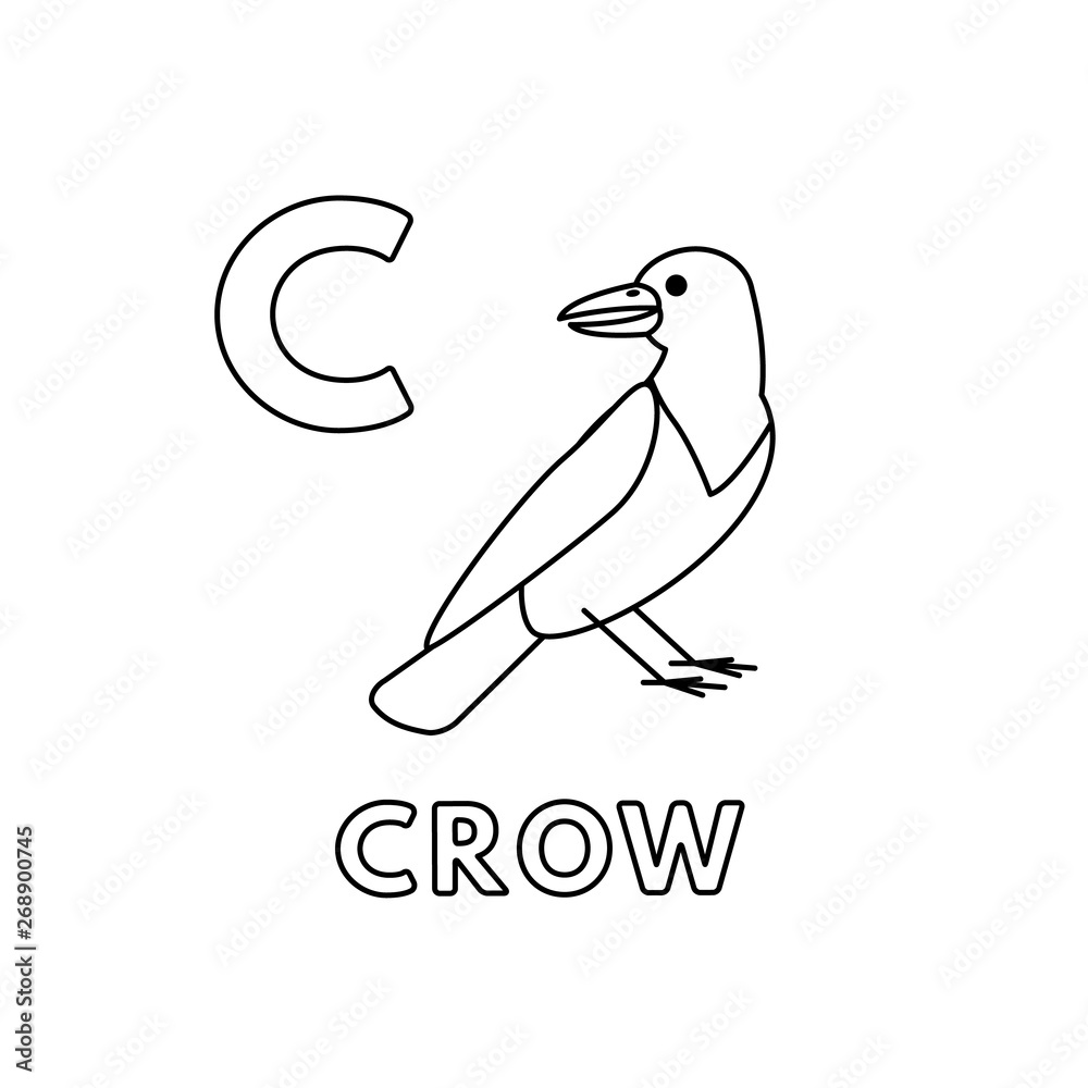 Vector Cute Cartoon Animals Alphabet. Crow Coloring Pages Stock Vector ...