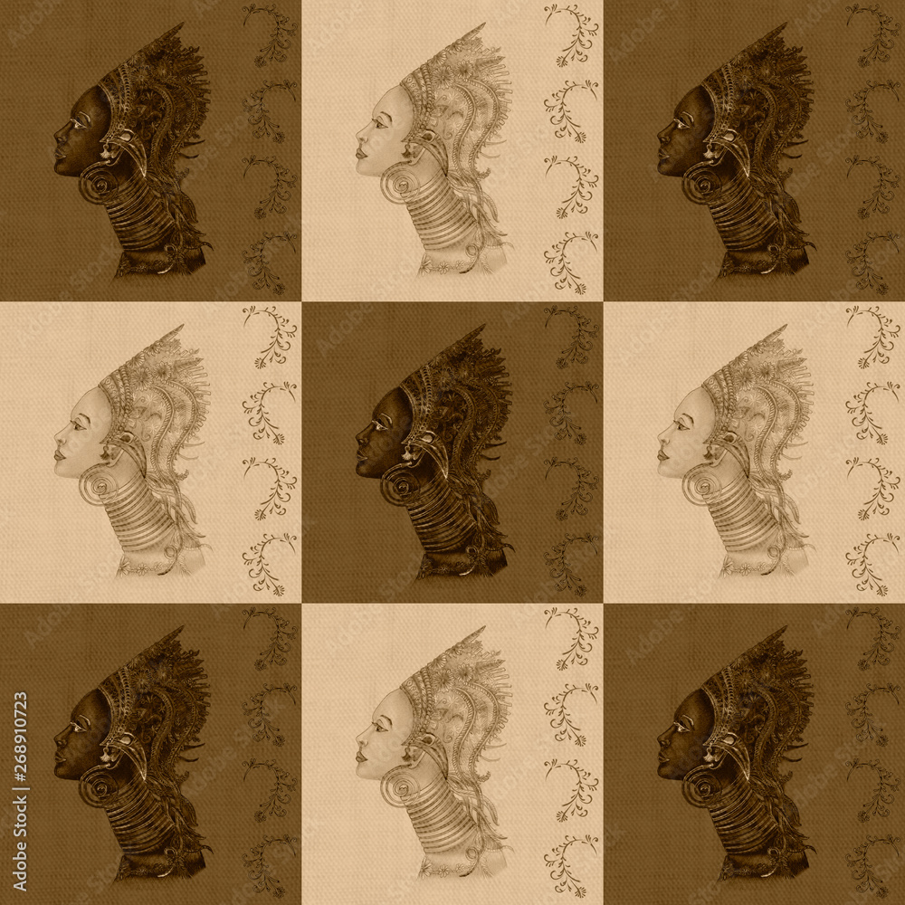 black and white faces of identical girls with rings around the neck of ...