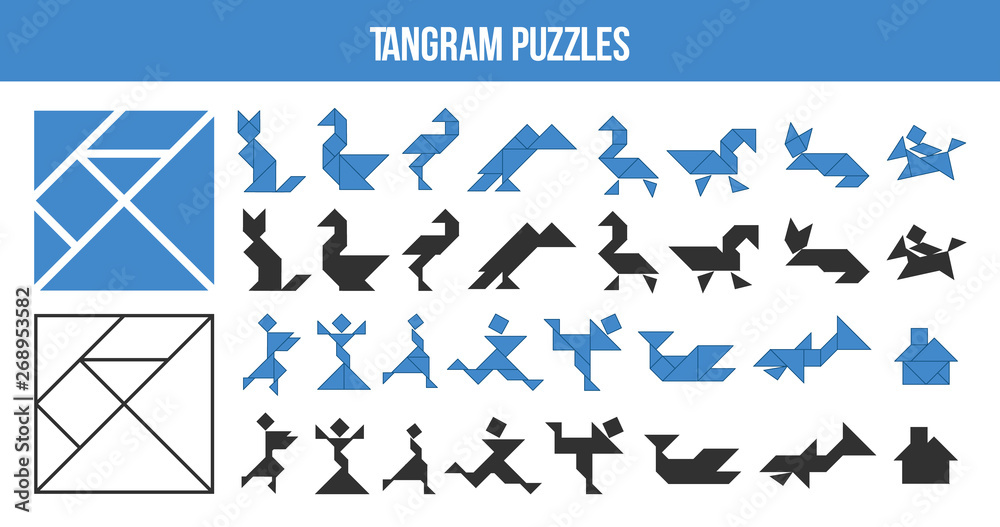 Printable Tangram, puzzle game. Set of shapes for kids activity that ...