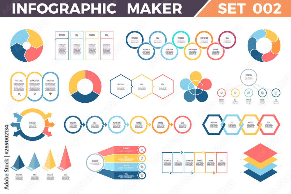 Business infographics. Data visualization templates with timelines ...