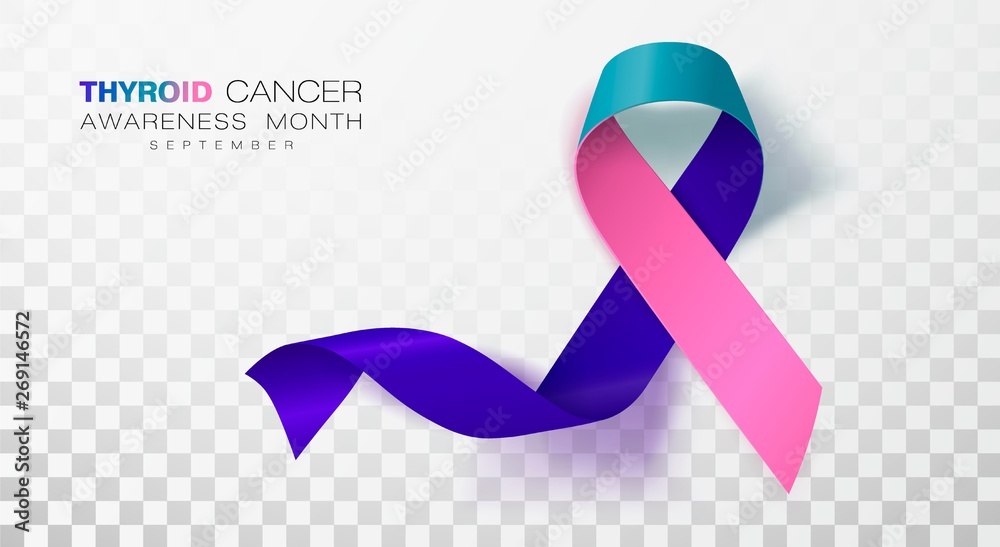 Thyroid Cancer Awareness Month. Teal and Pink and Blue Color Ribbon ...
