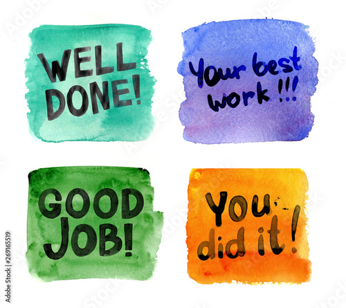 Motivational quotes watercolor lettering set. Good job, well done, best ...