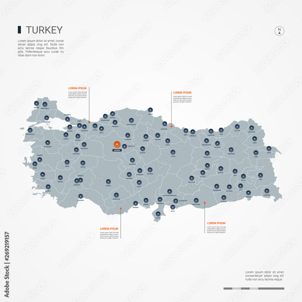 Turkey map with borders, cities, capital and administrative divisions ...