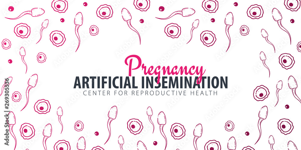 Pregnancy banner. In vitro fertilization. Artificial insemination. Hand ...