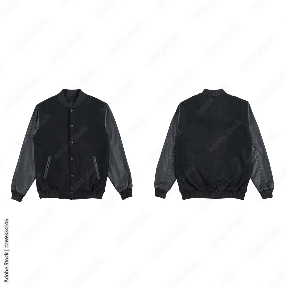 Blank plain varsity jacket front and back view bundle pack black color ...