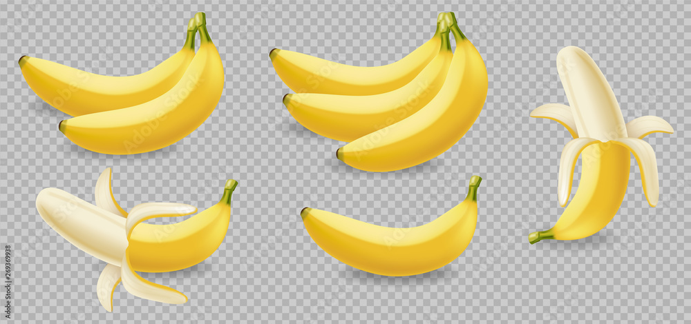 Banana fruits isolated on transparent Vector realistic poster template ...