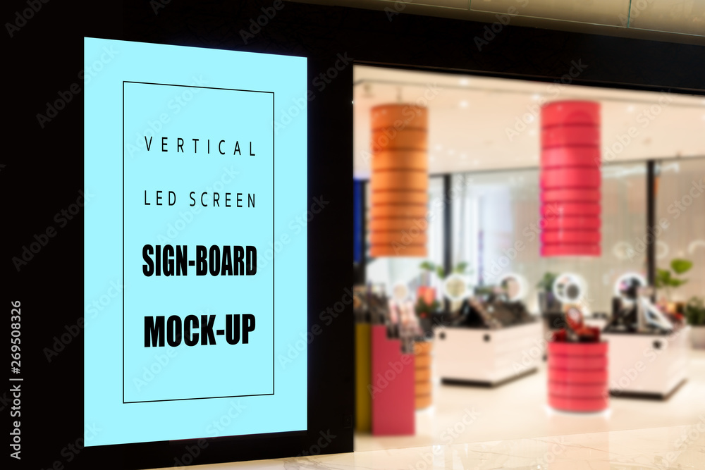 Mock up vertical LED screen signboard near entrance showroom Stock ...