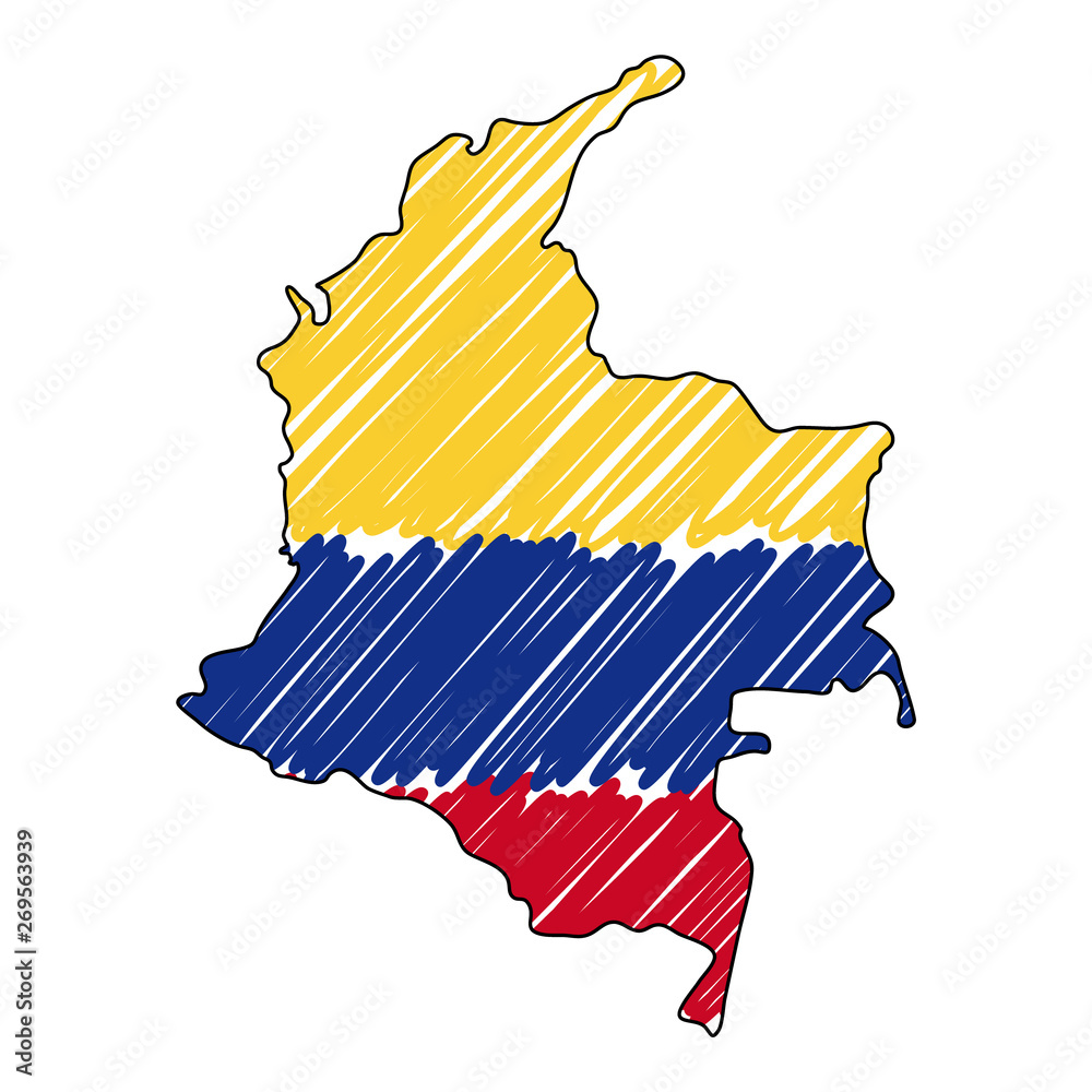 Colombia map hand drawn sketch. Vector concept illustration flag ...