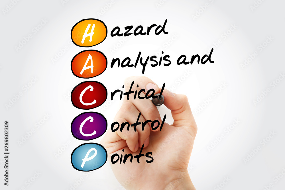 HACCP - Hazard Analysis and Critical Control Points acronym with marker, concept background ...