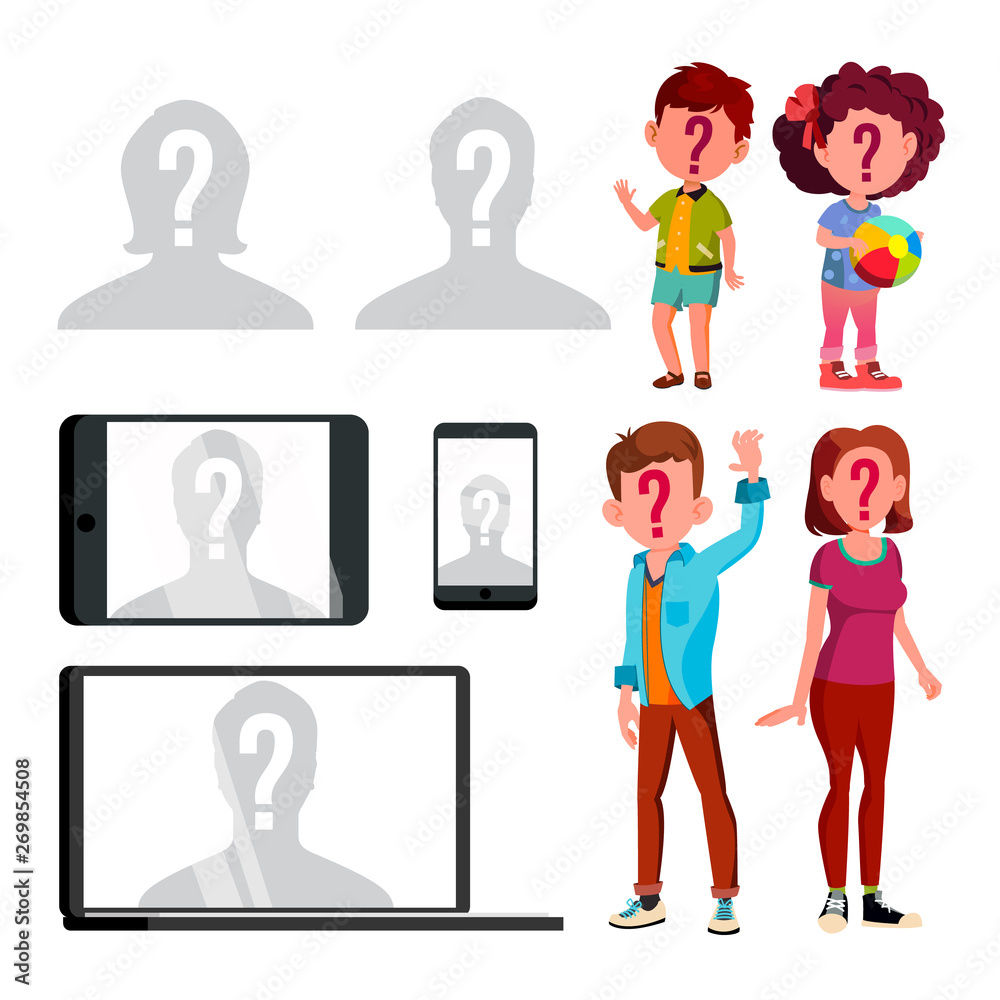 Anonymous Silhouette And Unknown Person Set Vector. Characters Children ...