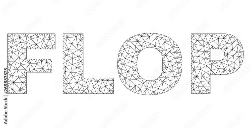 Mesh vector FLOP text. Abstract lines and small circles form FLOP black ...