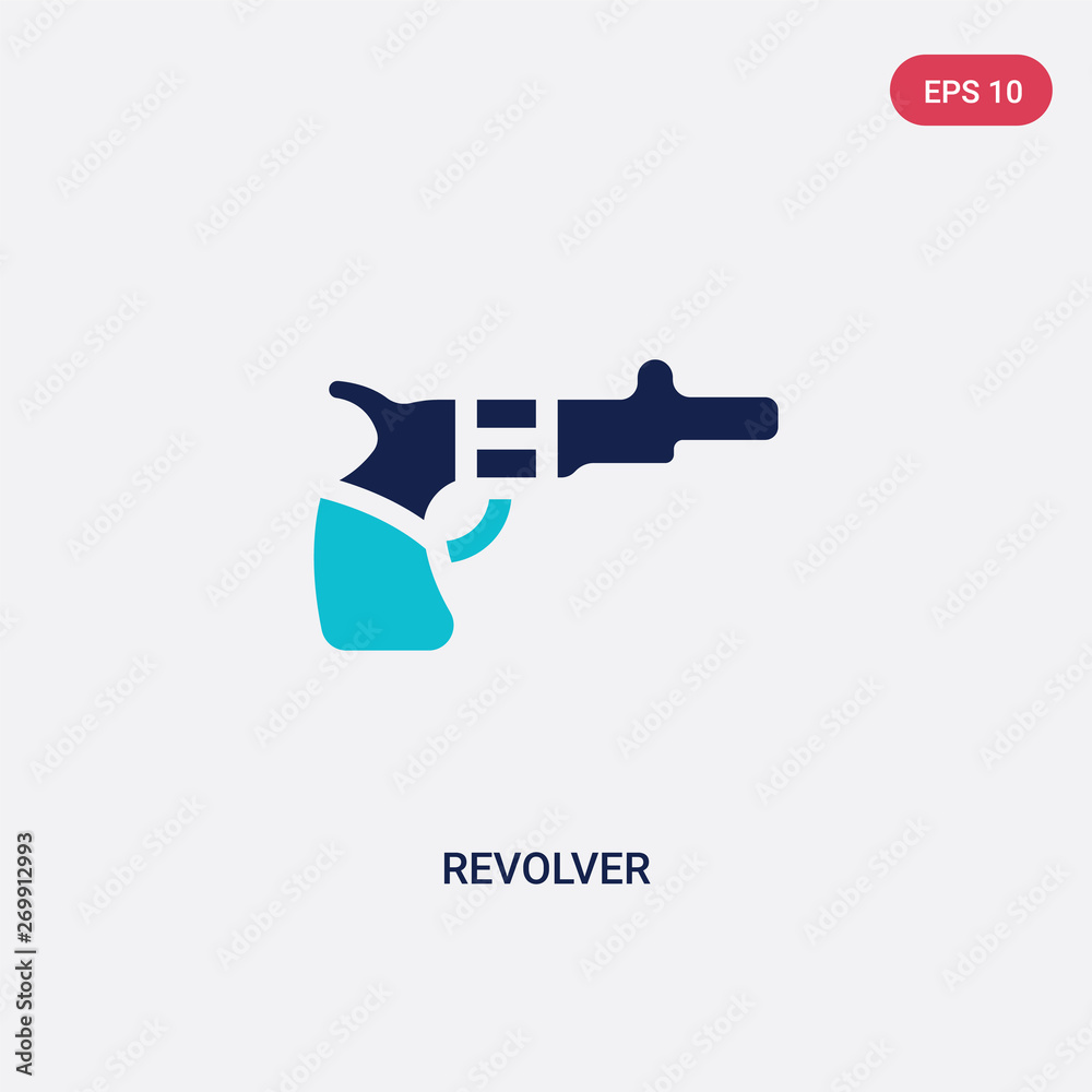 two color revolver vector icon from army concept. isolated blue ...
