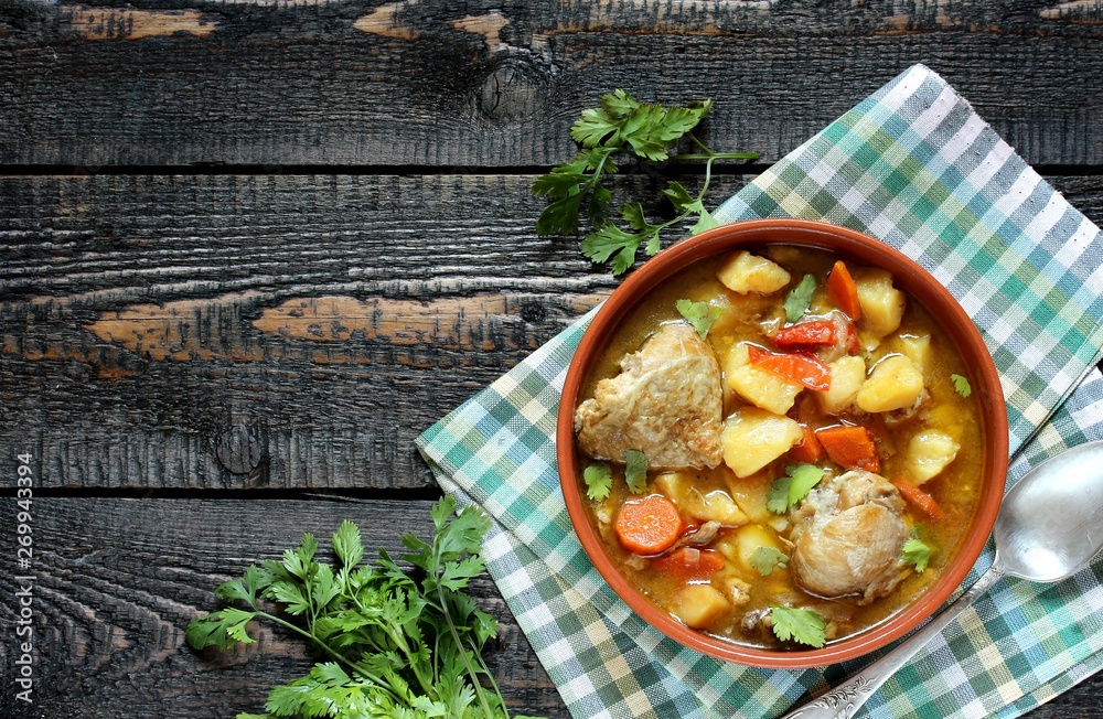 Chicken stew with potatoes and vegetables. Rustic Slow Cooker Chicken ...