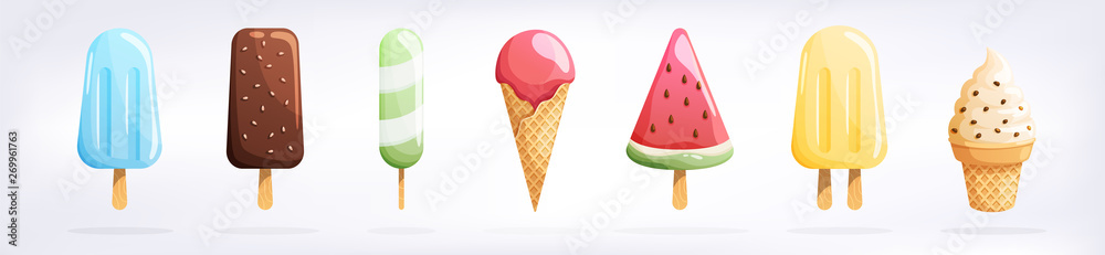 Ice cream set isolated on a white background. Summer colorful ...