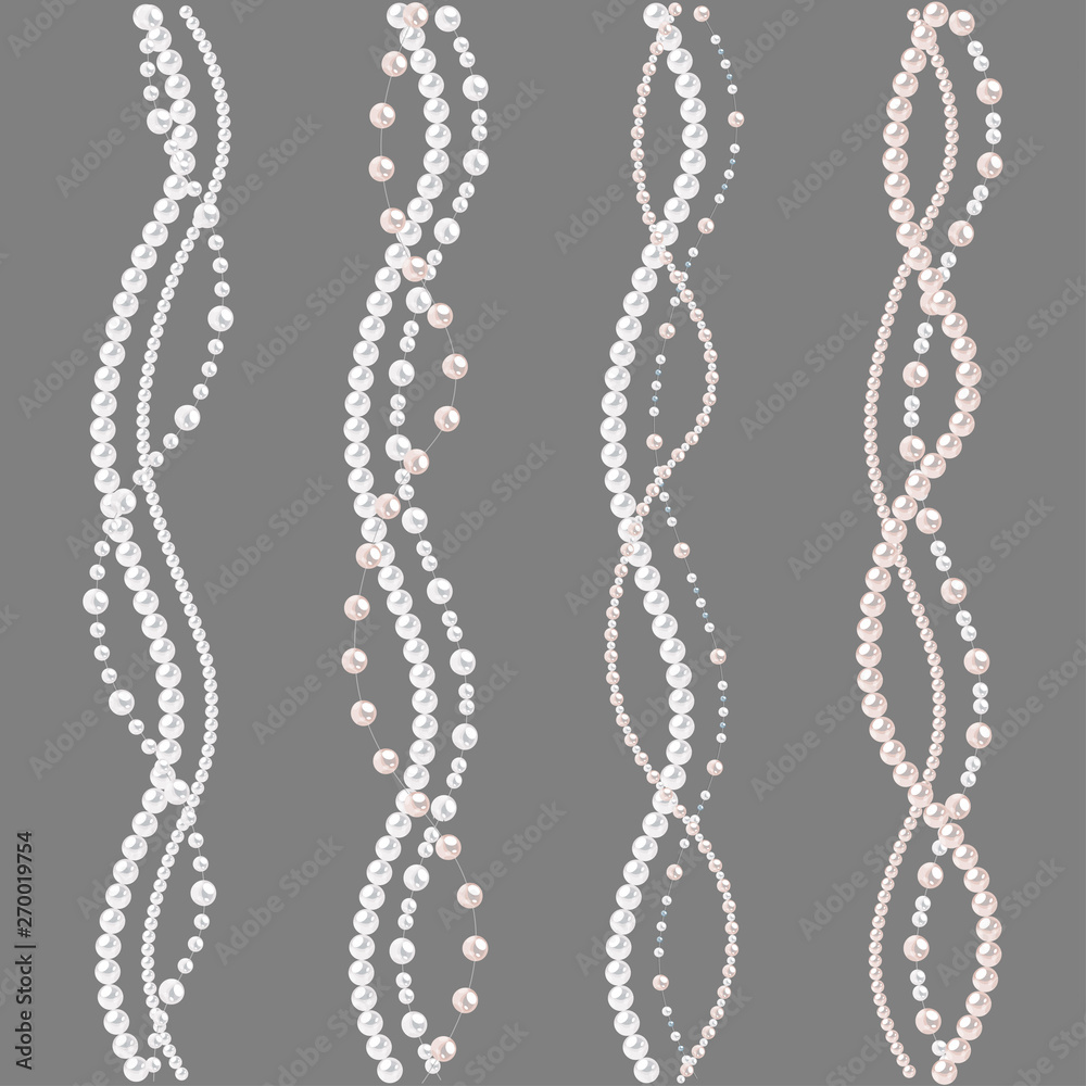 Set of pearl borders isolated on gray background. Vector dividers for ...