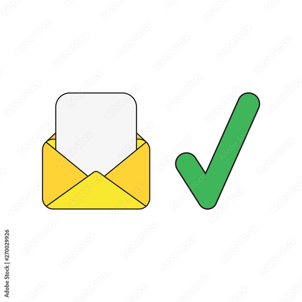 Vector icon concept of envelope and blank paper with check mark. Stock ...