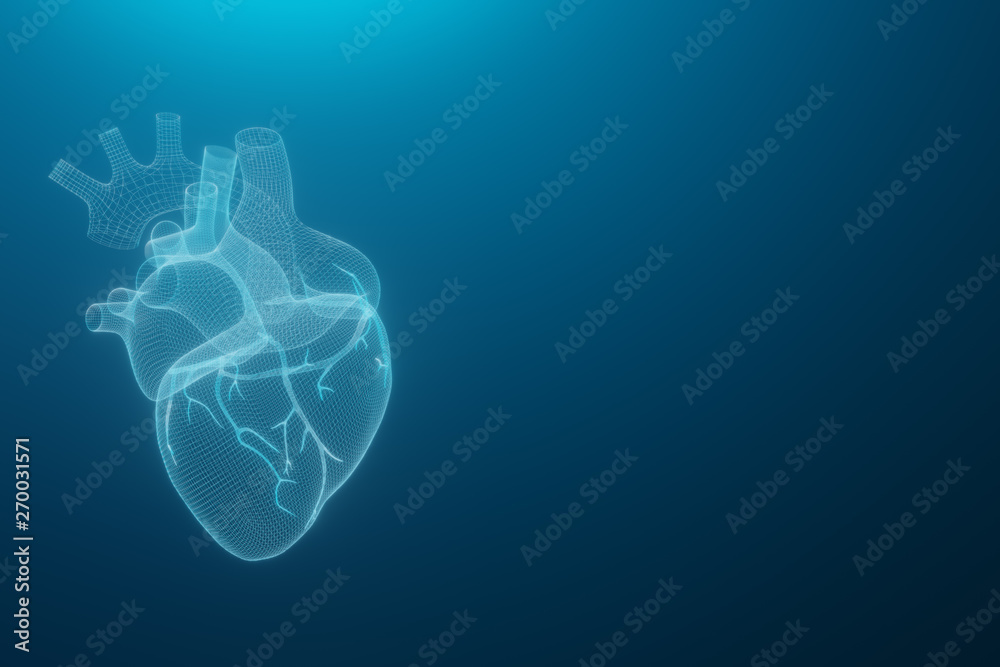 3D wireframe hearts render isolated white backgrounds, Abstract Heart ...
