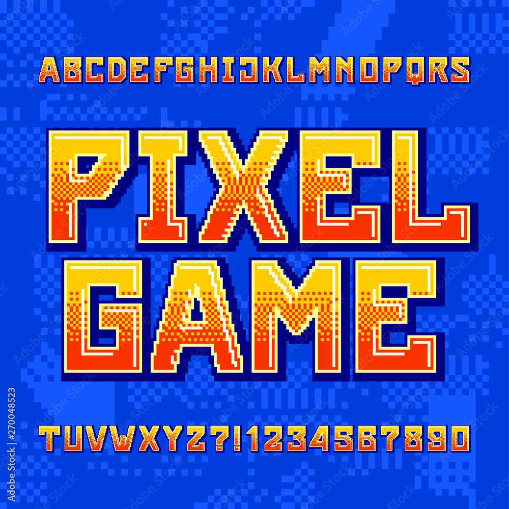 Pixel Game alphabet font. Digital gradient letters and numbers on ...