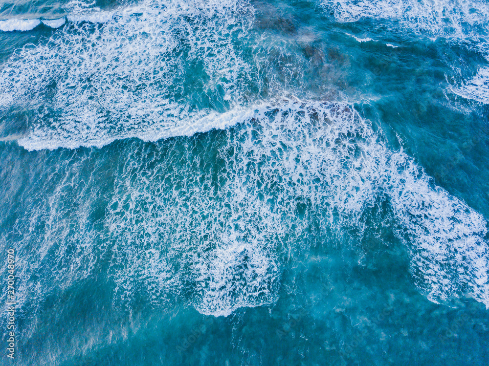 beautiful blue ocean wave from above, water surface texture background ...